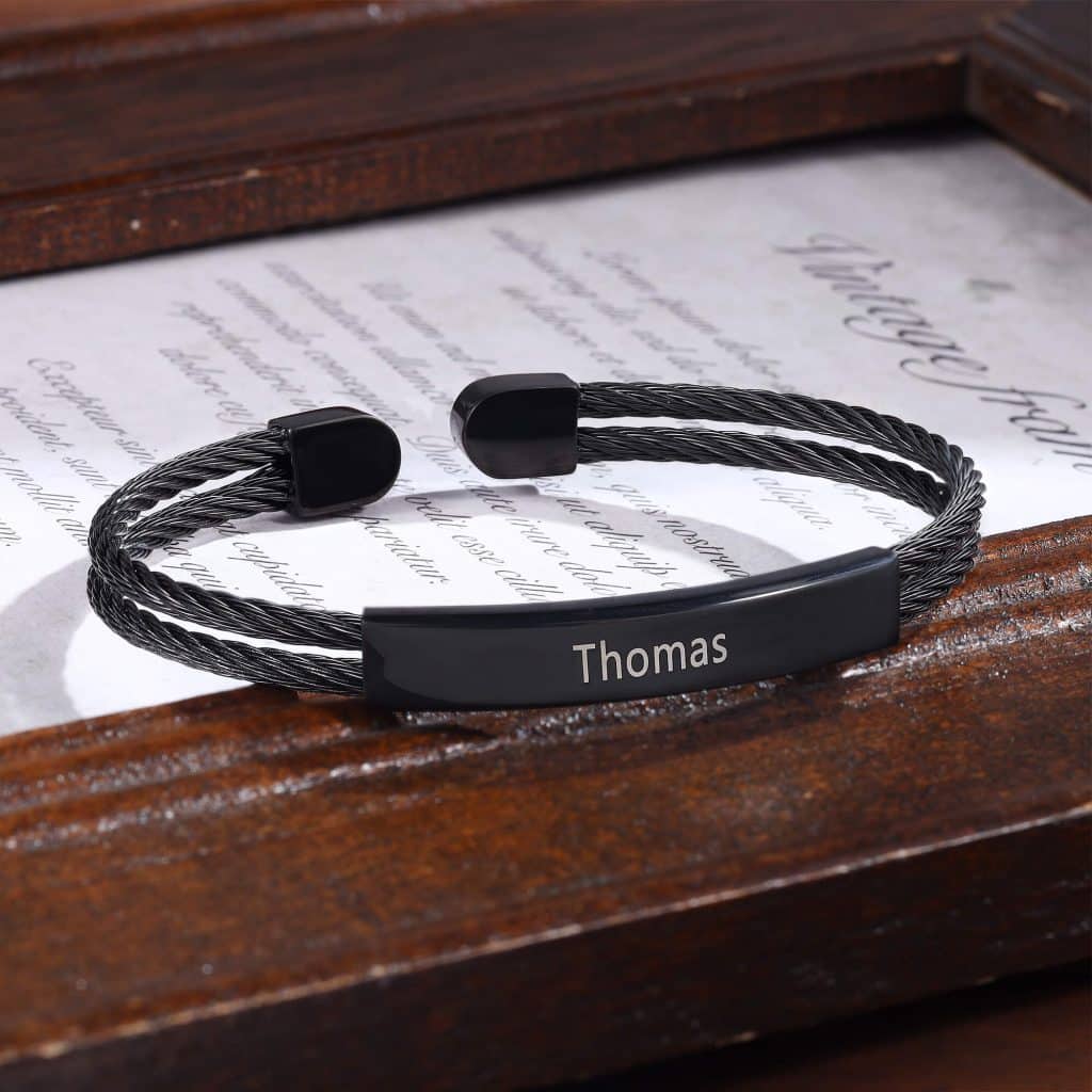 Black ID Bracelet for Men | Custom Engraved Name