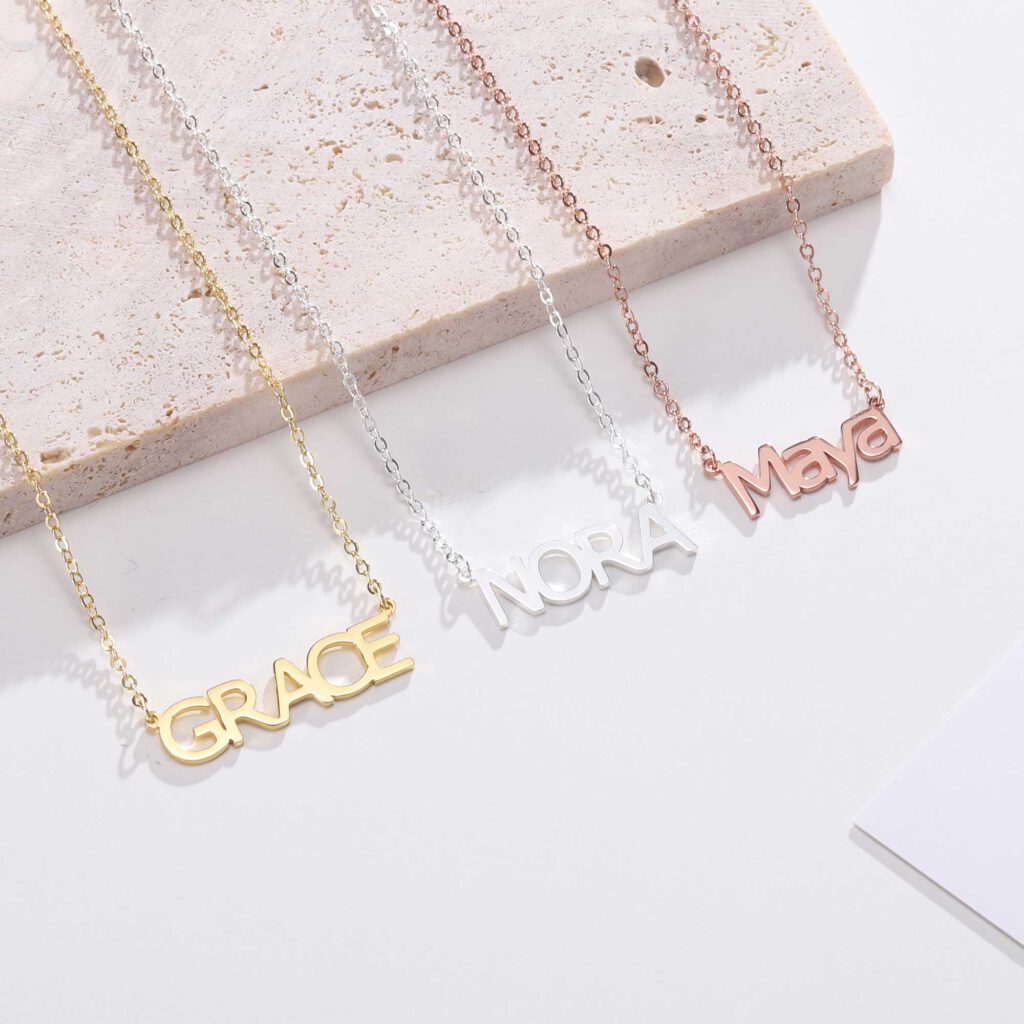 Custom Block Name Necklace - Gold, Silver & Rose Gold