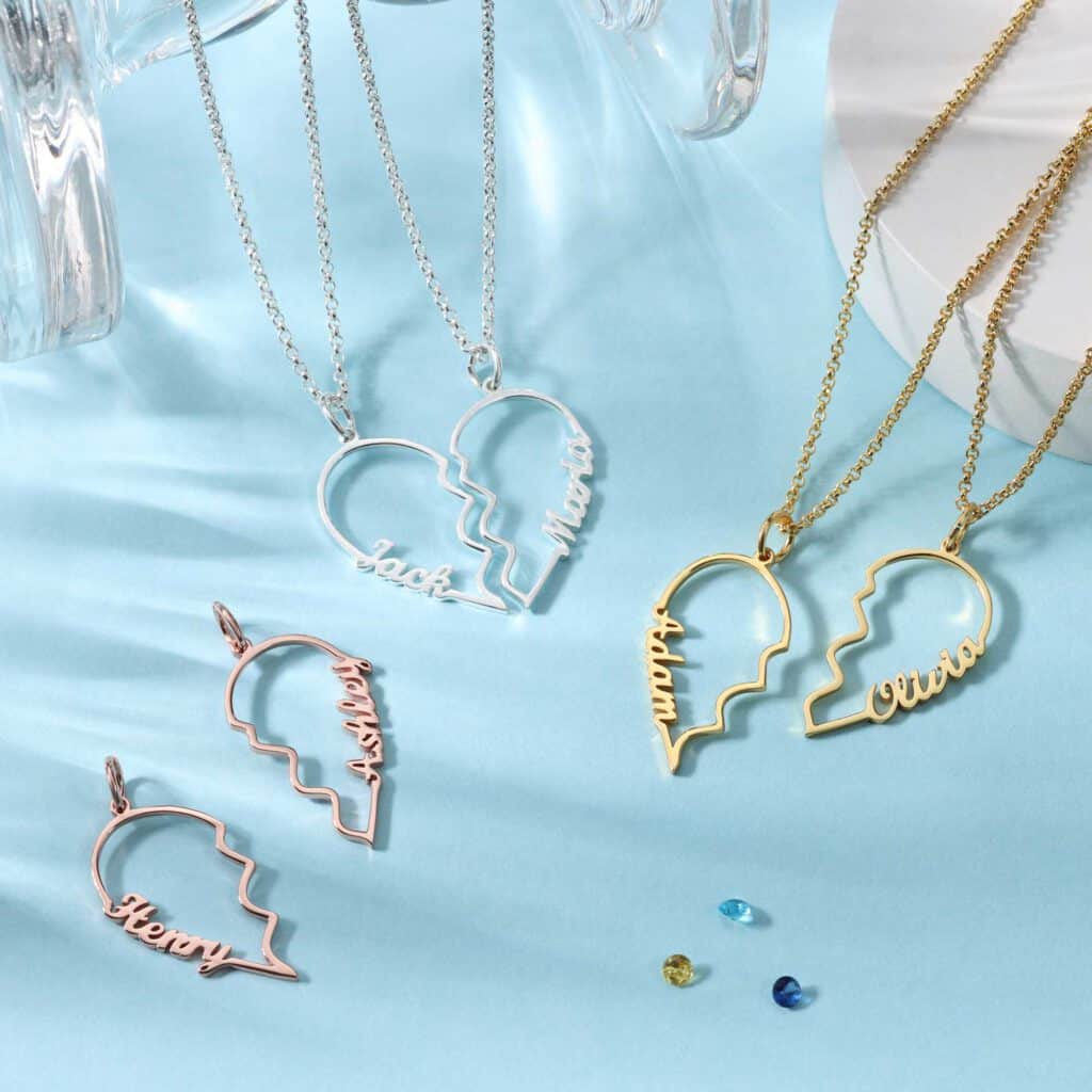 Broken Heart Necklace with Two Names - FARUZO