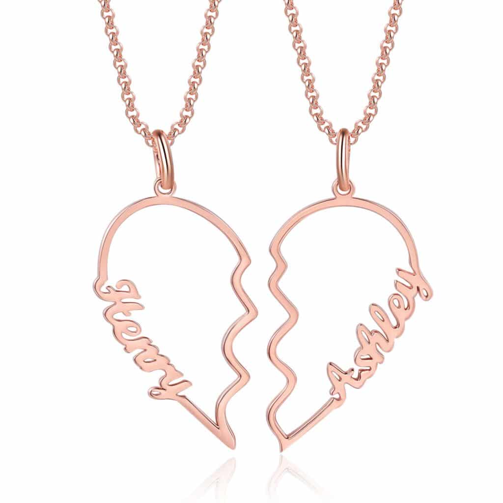 Broken Heart Necklace with Two Names - FARUZO