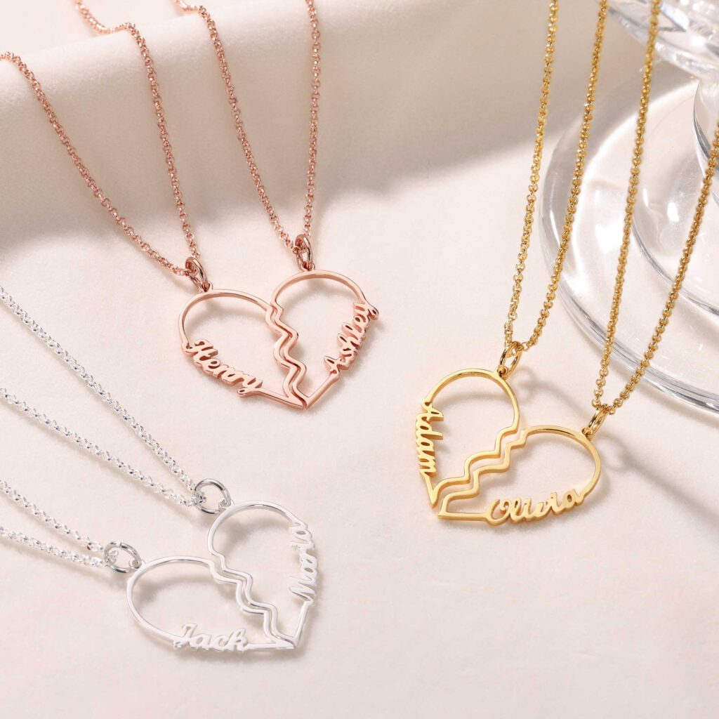 Broken Heart Necklace with Two Names - FARUZO