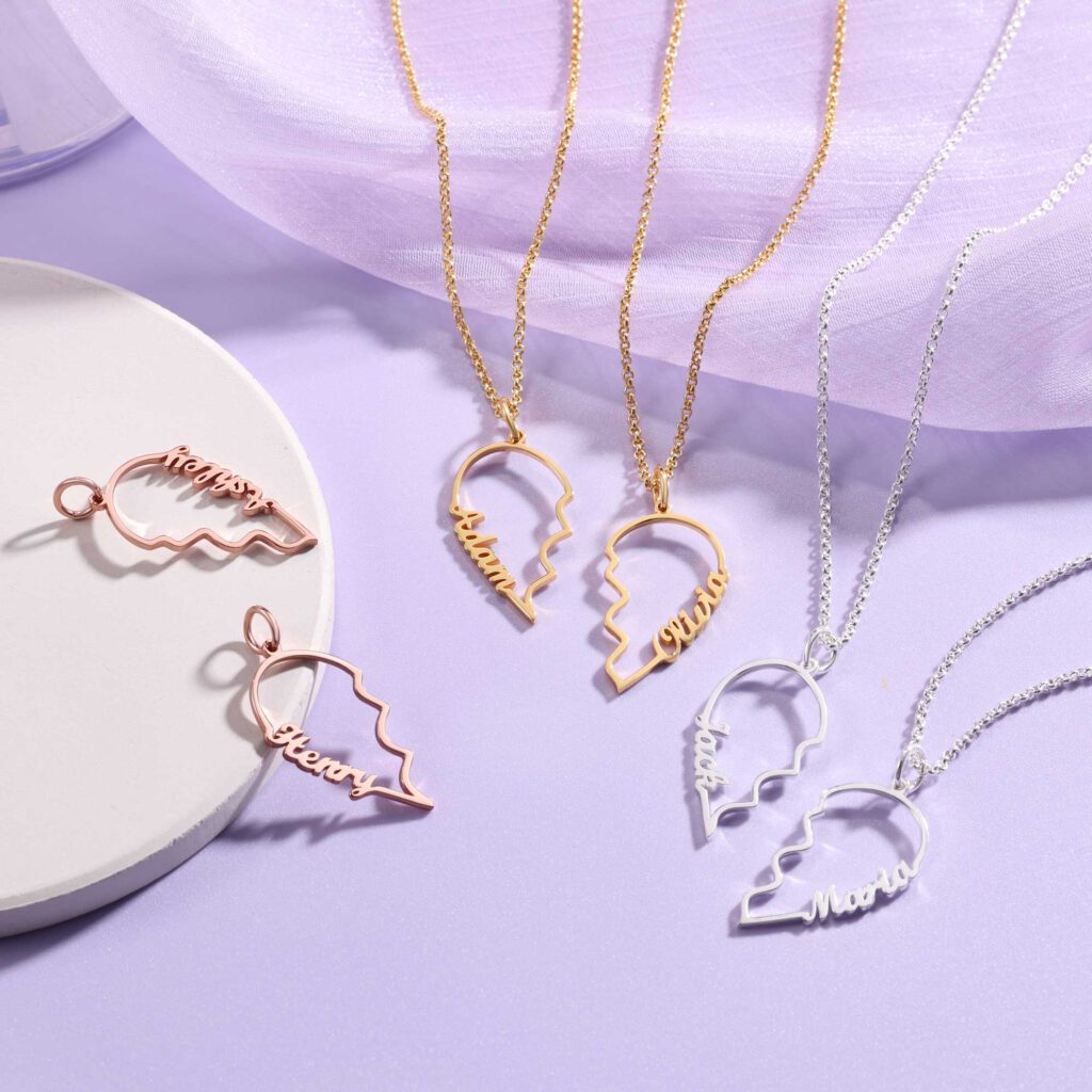 Broken Heart Necklace with Two Names - FARUZO