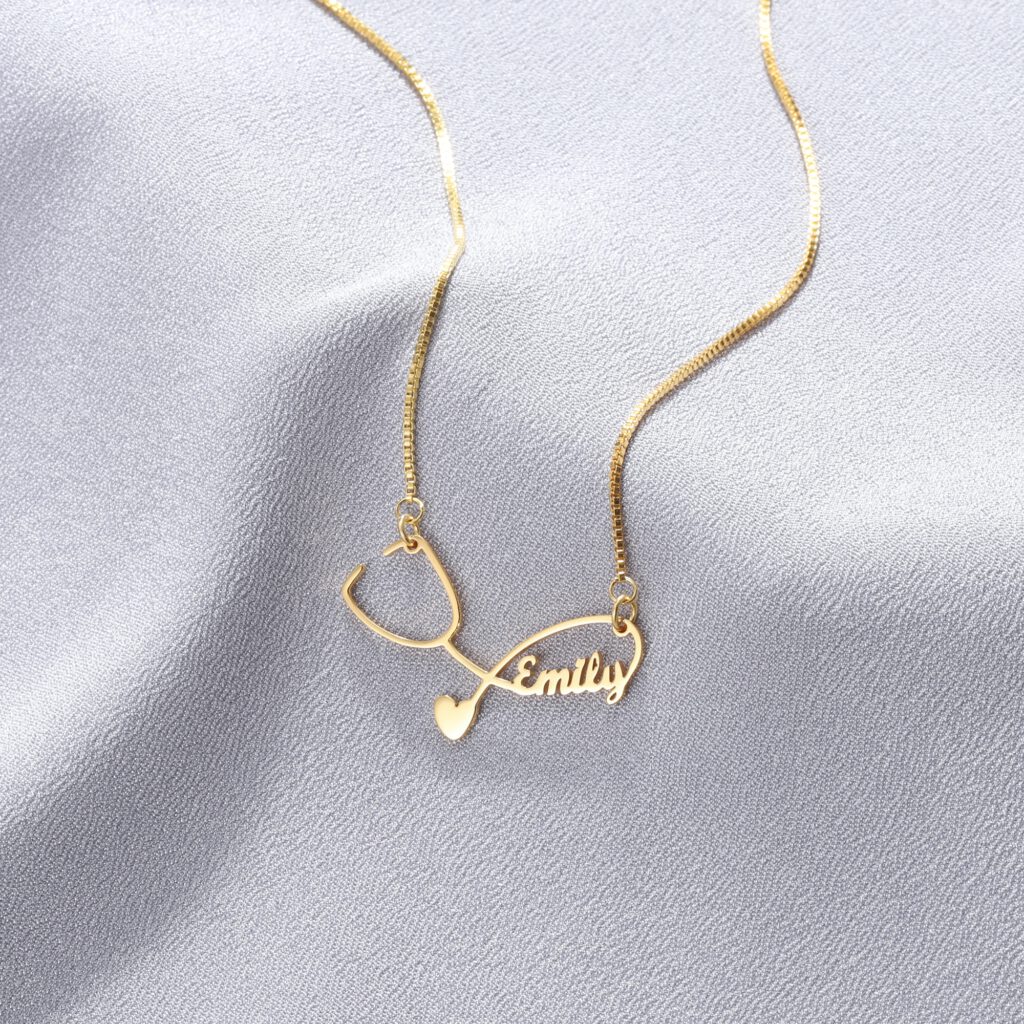 Stethoscope Necklace with Name – Personalized Nurse Pendant
