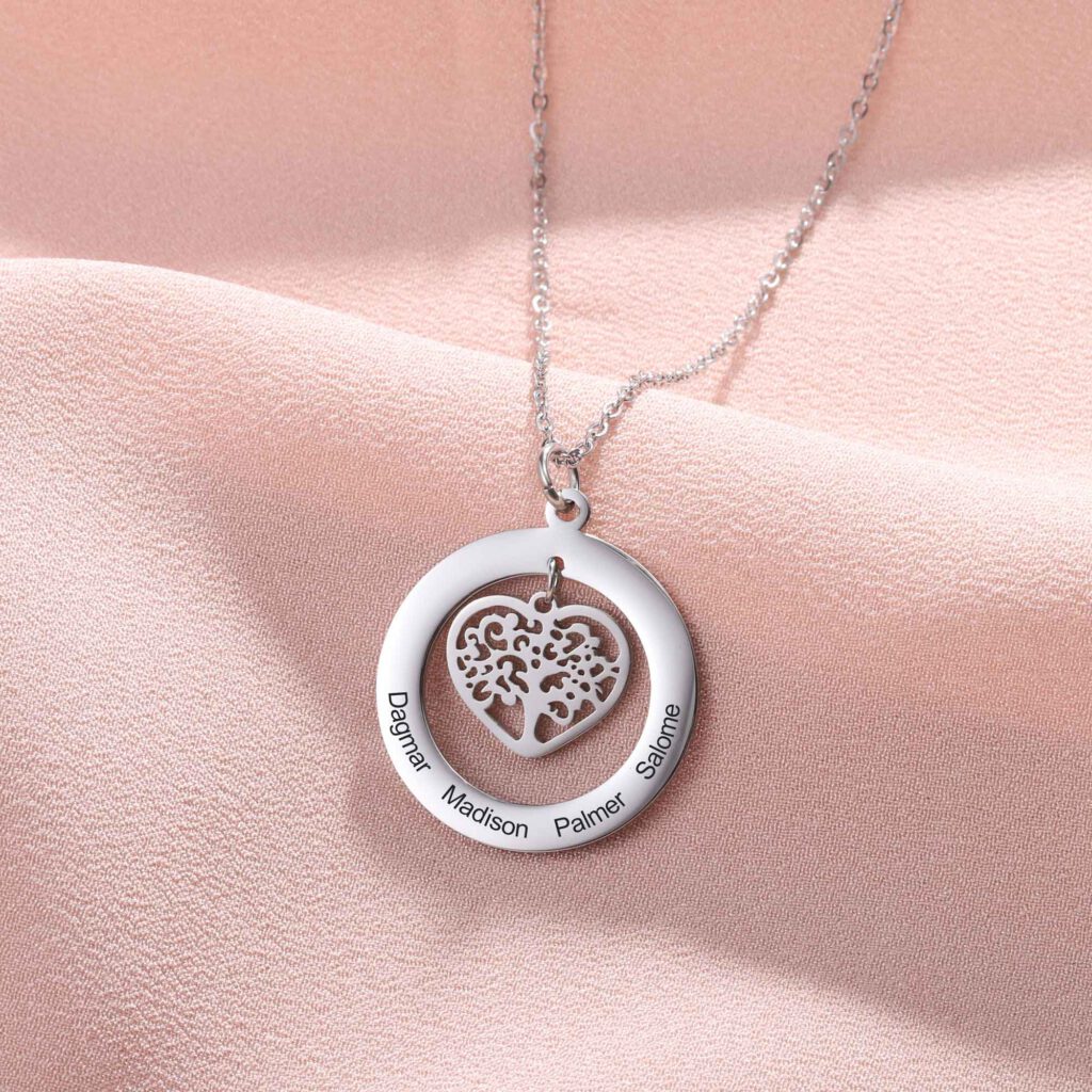 Personalized Family Tree Pendant with Names [Silver & Gold]