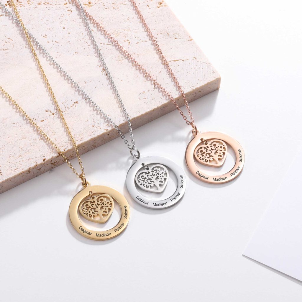Personalized Family Tree Pendant with Names [Silver & Gold]