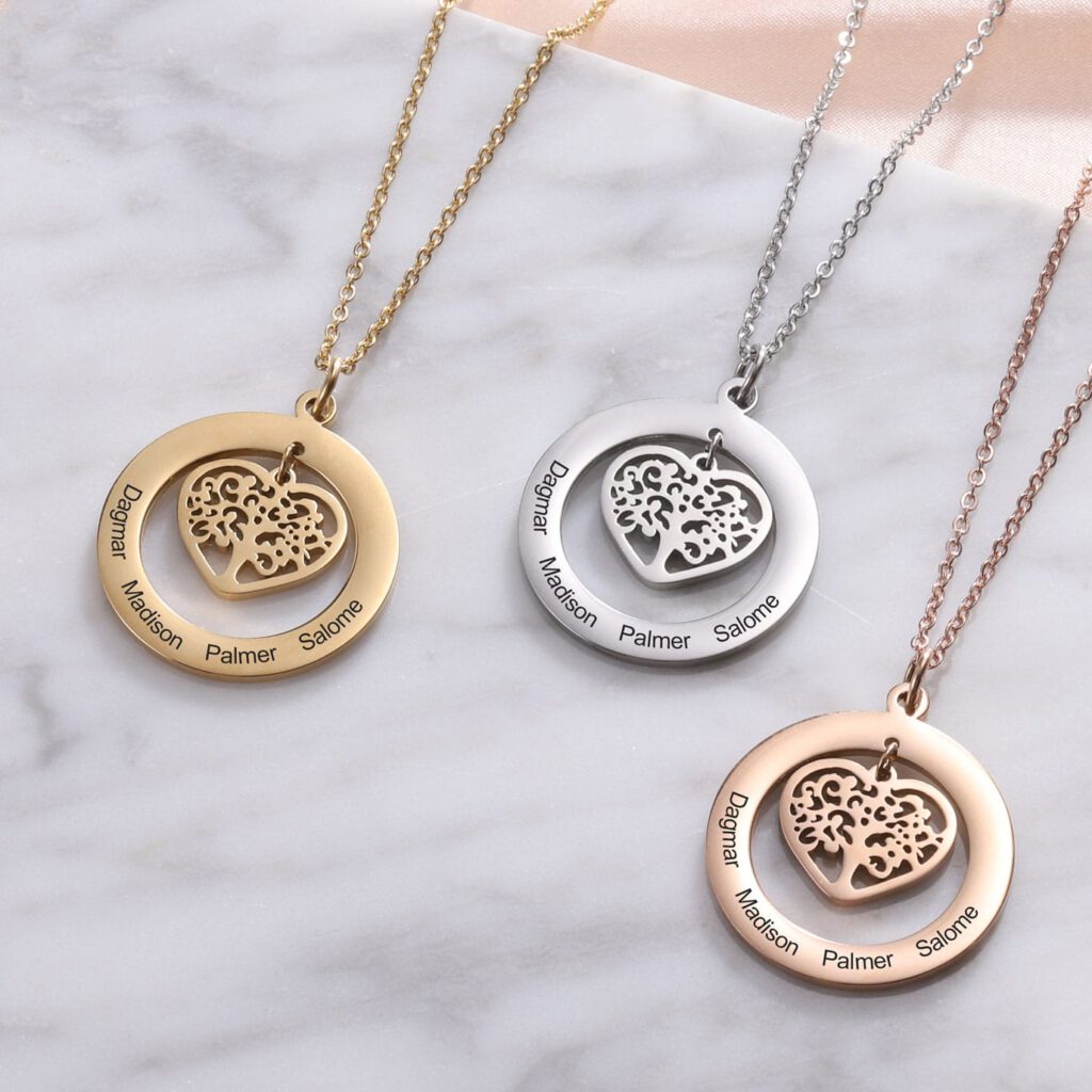Personalized Family Tree Pendant with Names [Silver & Gold]