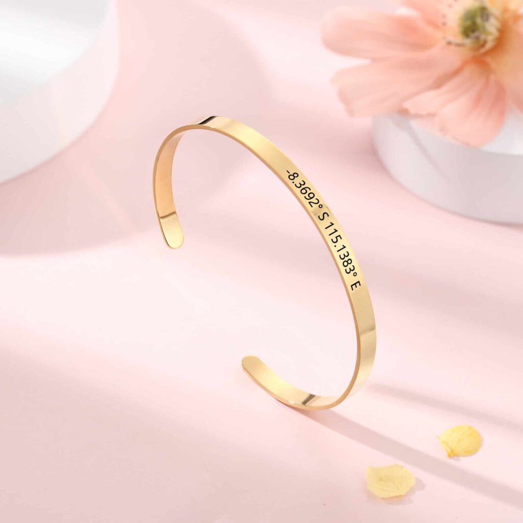Engraved Bangle in Gold & Silver [Coordinate / Date / Names]