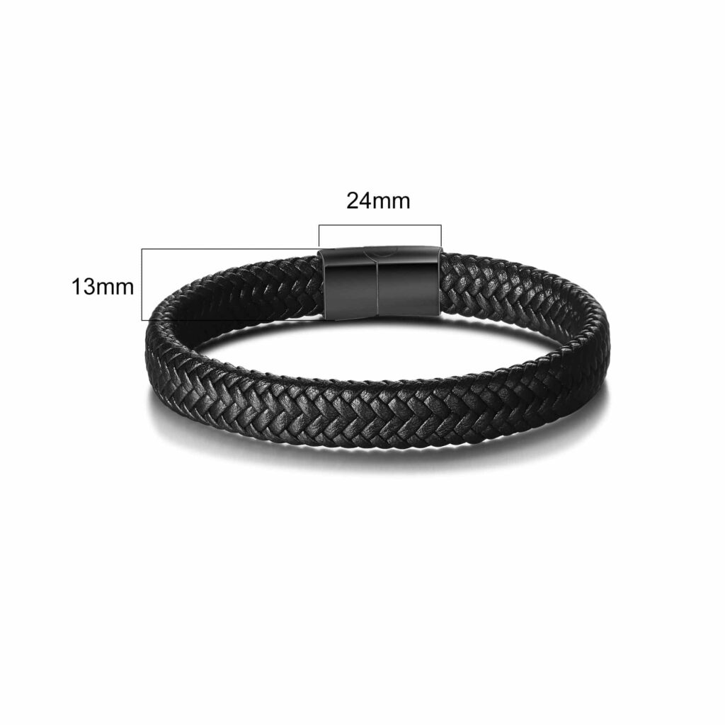 Initial Bracelet for Men - Custom Black Leather Bracelet for Him