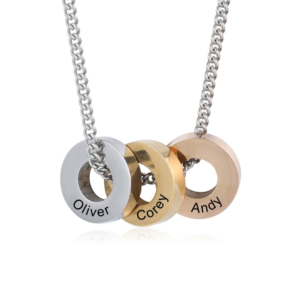 Custom Mother Necklace with Engraved Kids’ Name Charms